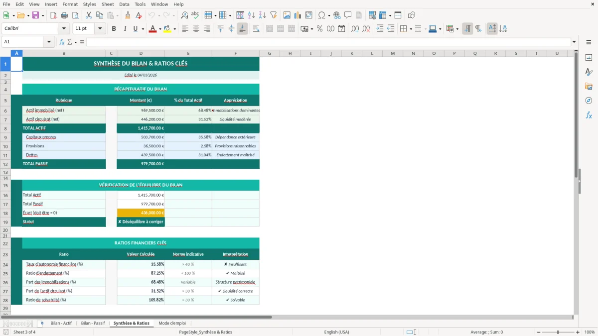 Bilan Comptable Excel - Modèle Gratuit à Télécharger (2026)