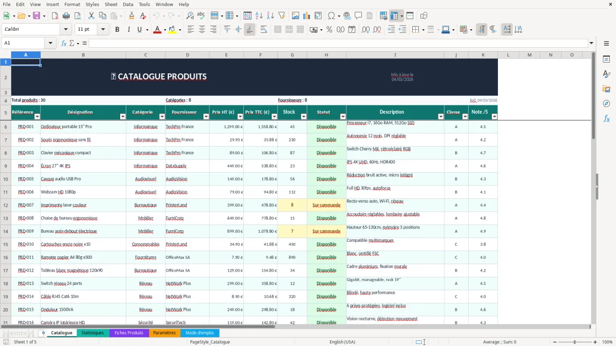 Catalogue Produits Excel - Modèle Gratuit à Télécharger (2026)