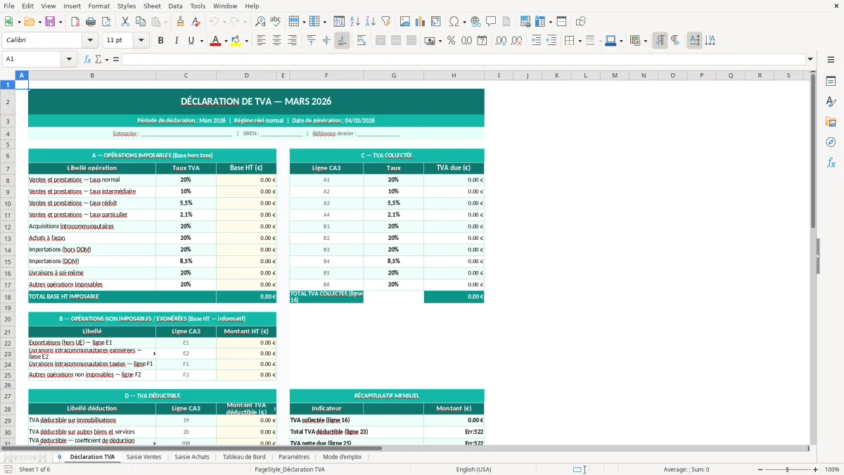 Déclaration TVA Excel - Modèle Gratuit (2026)