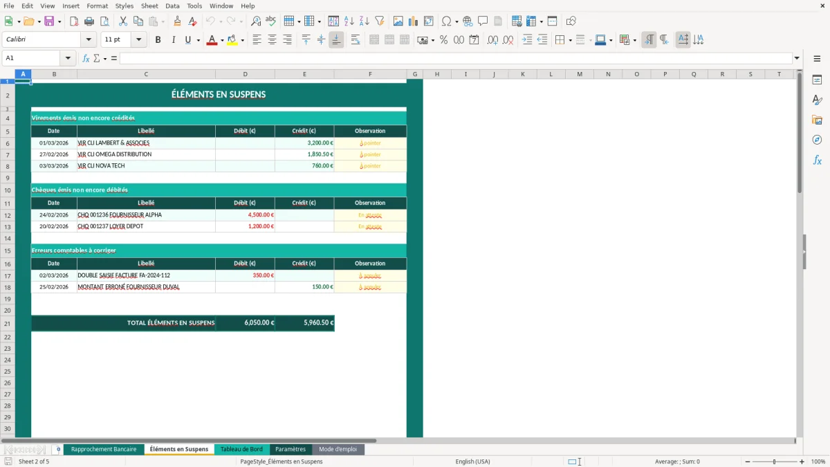 Rapprochement Bancaire Excel - Modèle Gratuit (2026)