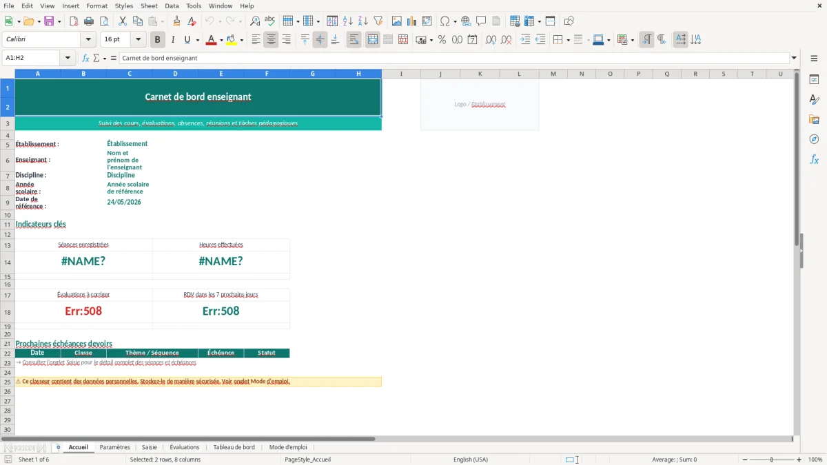 Carnet De Bord Enseignant Excel - Modèle Gratuit (2026)