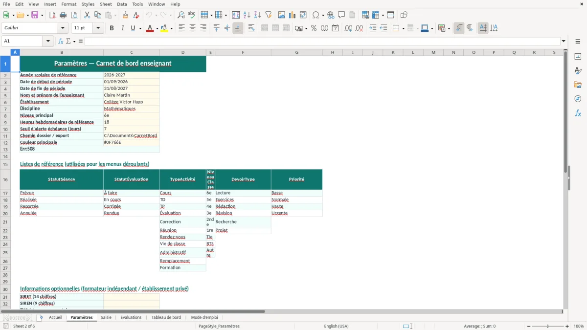 Carnet De Bord Enseignant Excel - Modèle Gratuit (2026)